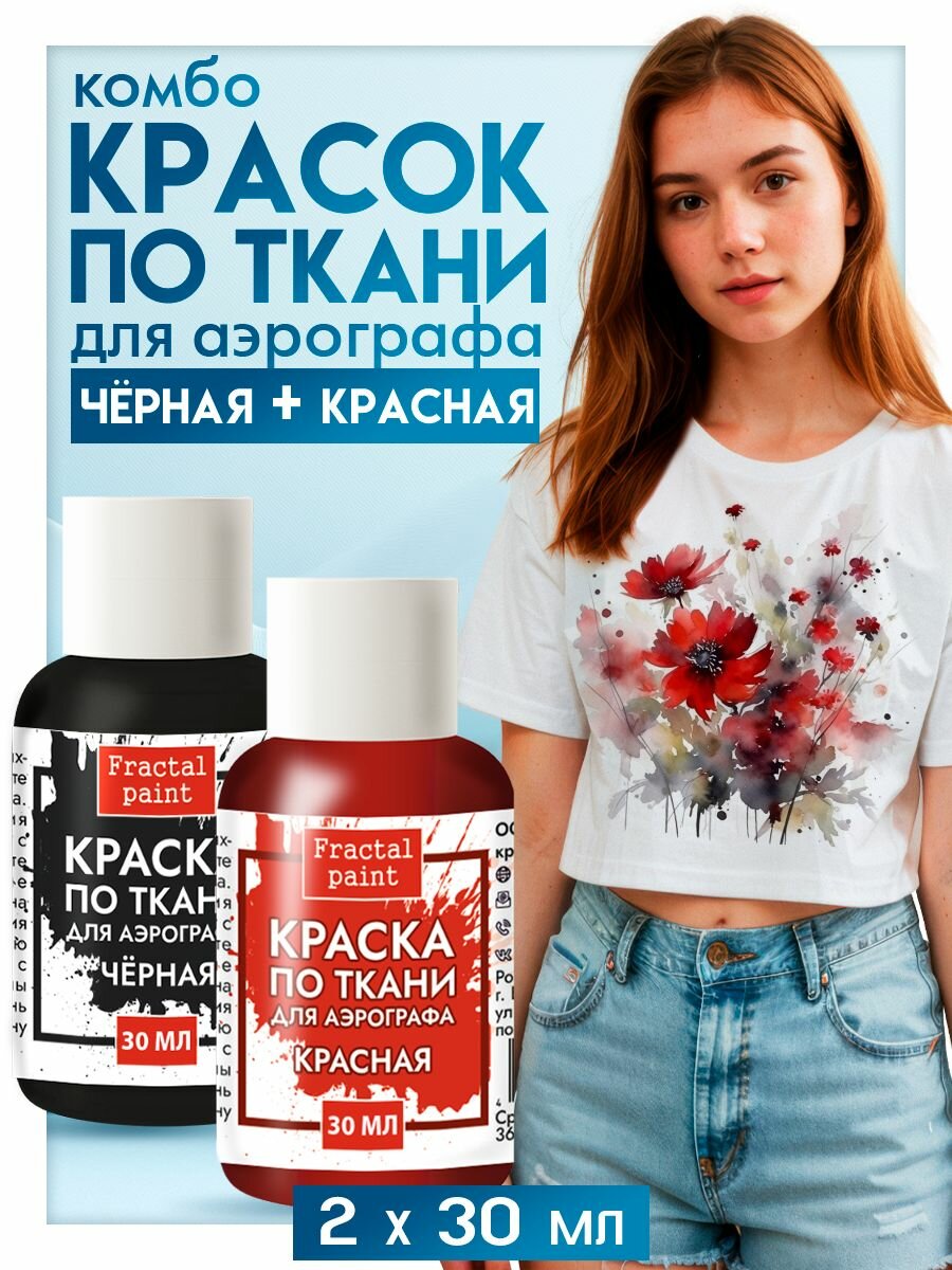 Комбо красок для аэрографа по ткани (чёрная+красная) 2х30 мл