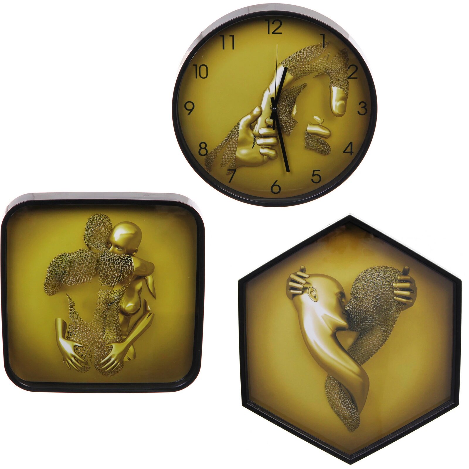 Набор настенных часов с панно «HOME STYLE» Любовь, 2 предмета, черный корпус, желтый фон, металл/пластик