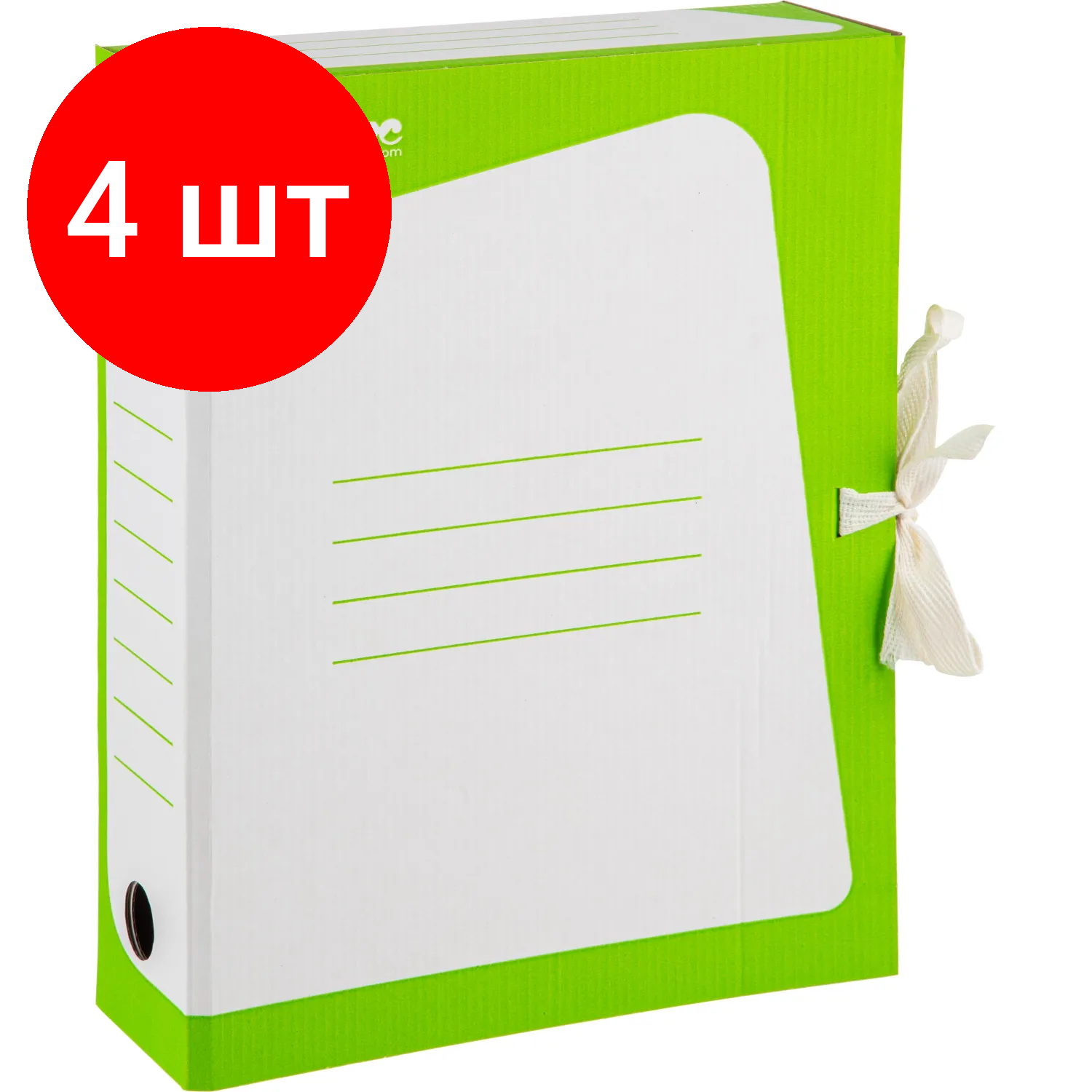Комплект 4 штук, Короб архивный лайм корешок 75мм на завязках