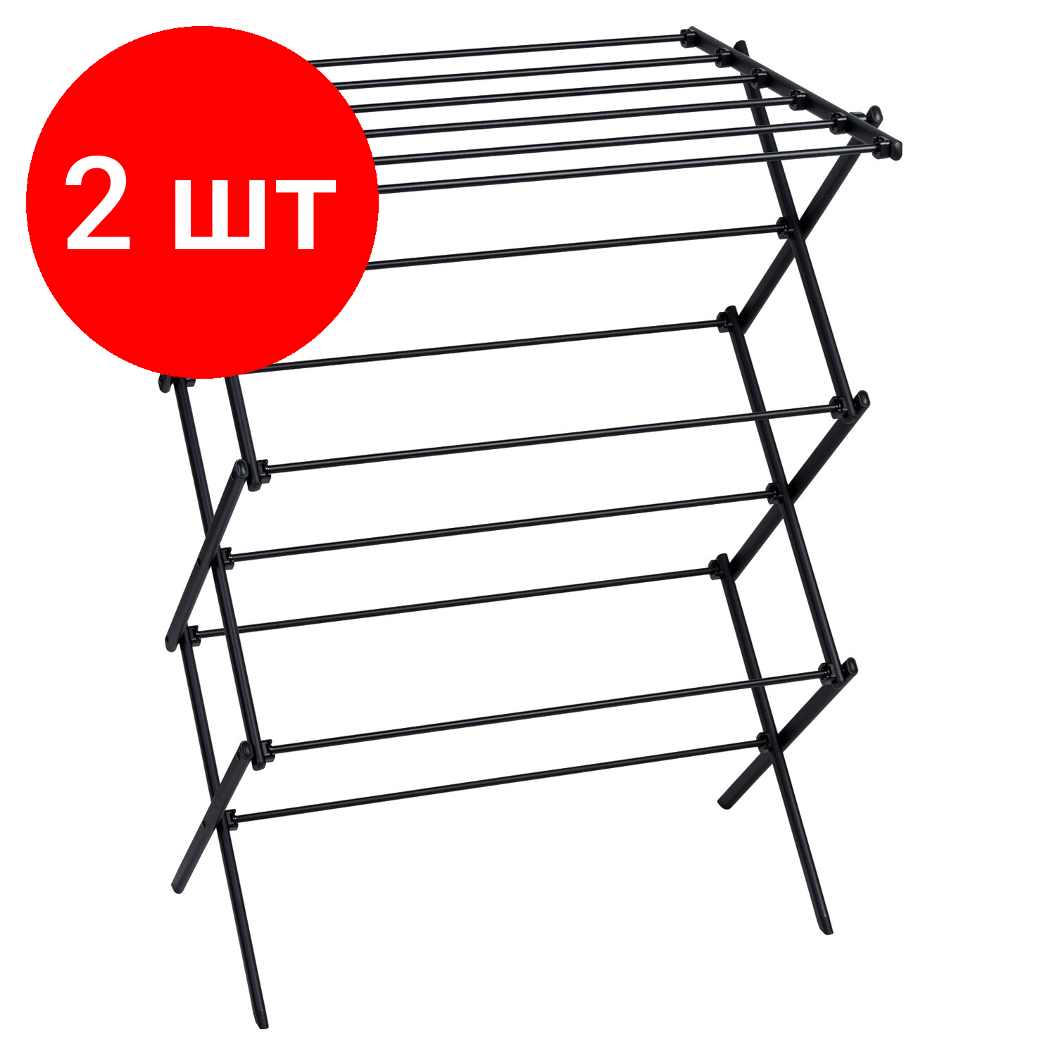 Комплект 2 шт, Сушилка напольная мини для белья раскладная 4 уровня, 10 метров, LAIMA HOME LADDER BLACK, 700473