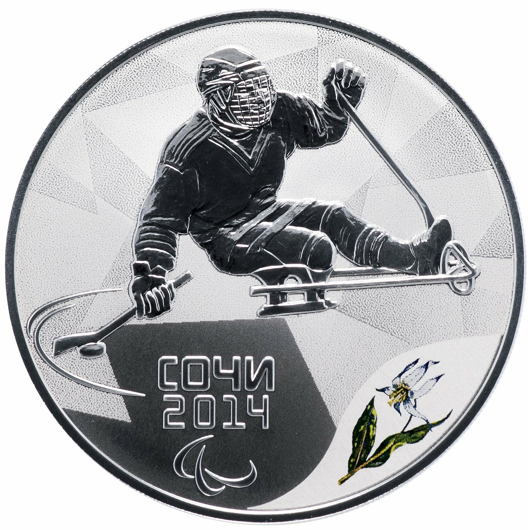 3 рубля 2014 СПМД Proof "XXII Зимняя Олимпиада в Сочи - следж хоккей на льду", Серебро 925