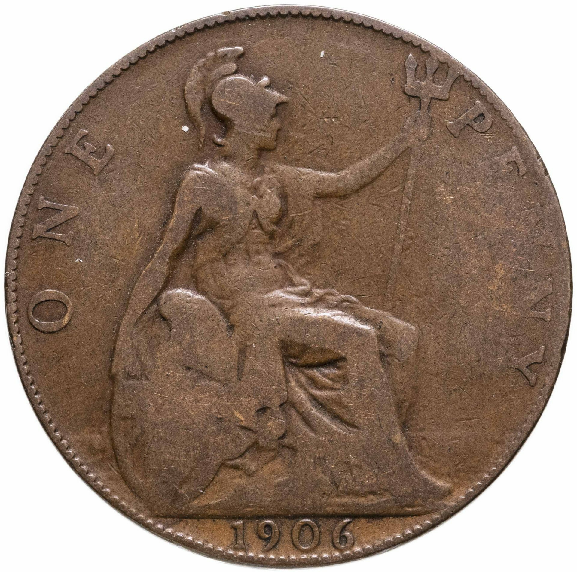 Великобритания 1 пенни penny 1906, Бронза, в сохранности F