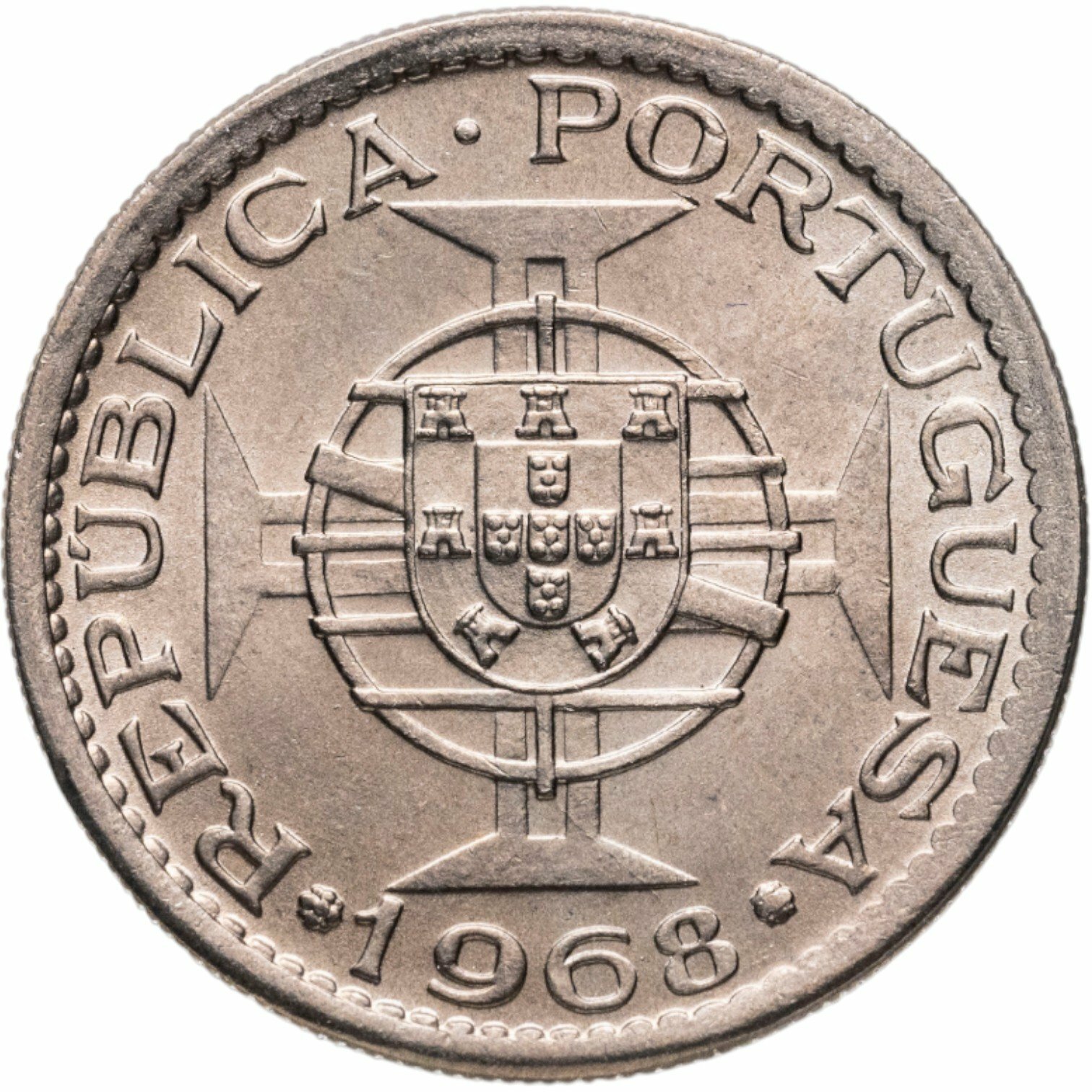 Кабо-Верде 5 эскудо escudos 1968, Никелевая латунь, в сохранности AU