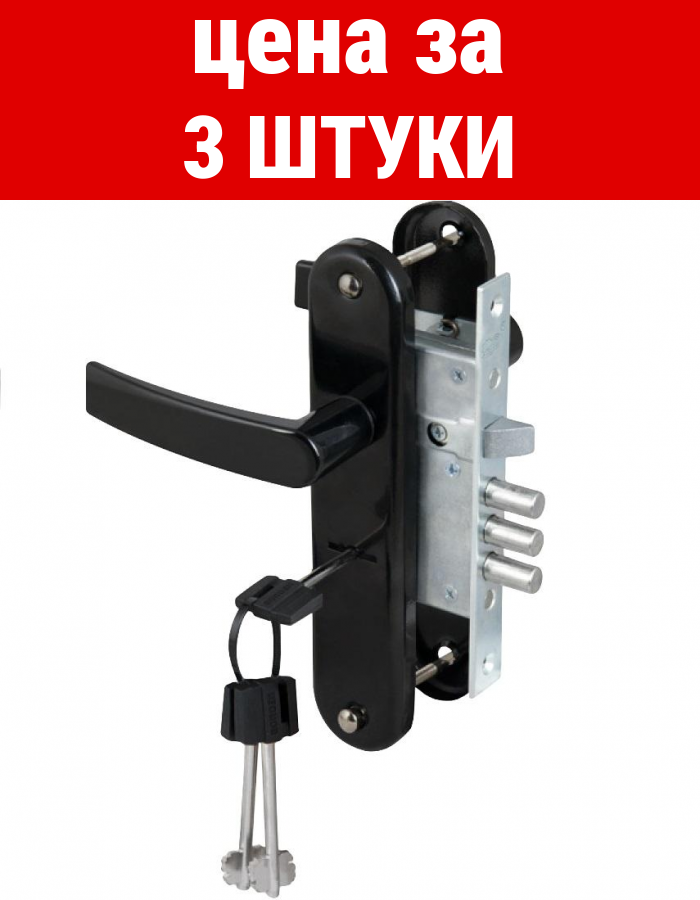 Комплект 3 шт, замок врезной ЗВ9-6/13 С Ф/ Р черный глянец САМ