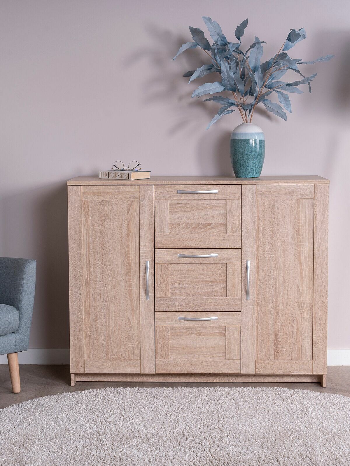 Тумба Сириус, 2 двери и 3 ящика, 117х41х95 см, дуб сонома, ГУД лакк