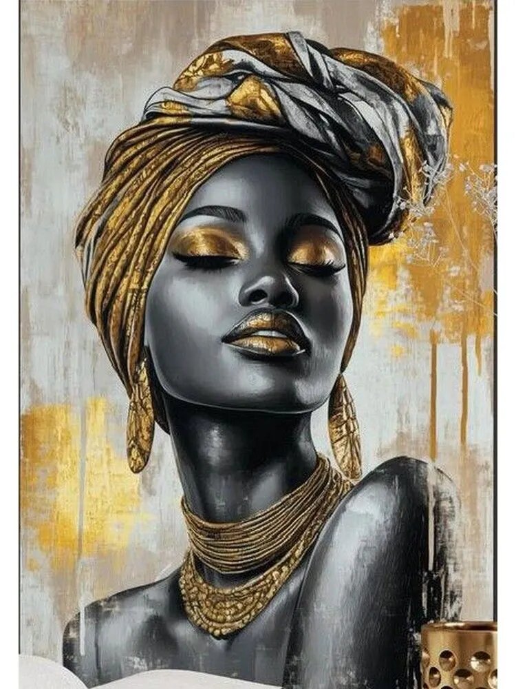 Алмазная живопись"Африканские женщины держат золотые украшения", 5D, круглая, 40x50 см. Производитель: Brose Art.