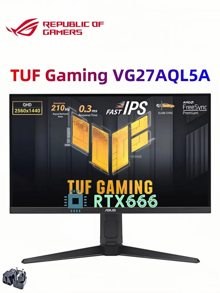 ASUS 27" Монитор TUF GAMING VG27AQL5A /Встроенный динамик/2K/Fast IPS/210Hz/1ms(GTG)/HDR400/Type-C, черный, черно-серый