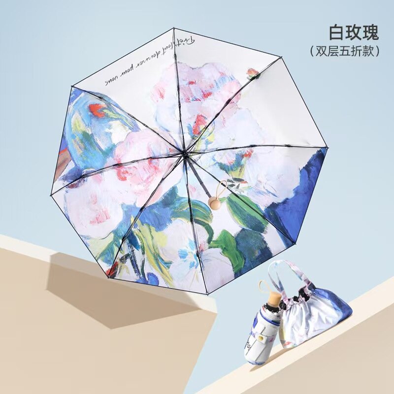 Женский зонт высокого класса, двухслойный зонт с черным покрытием, защита от солнца, двойное использование для солнца и дождя, складной зонт 50% off мини-зонт