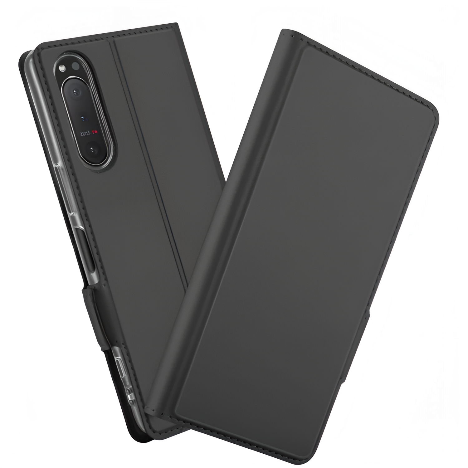 Чехол-книжка MyPads для Sony Xperia 5-2 водоотталкивающий с мульти-подставкой на жесткой металлической основе черный