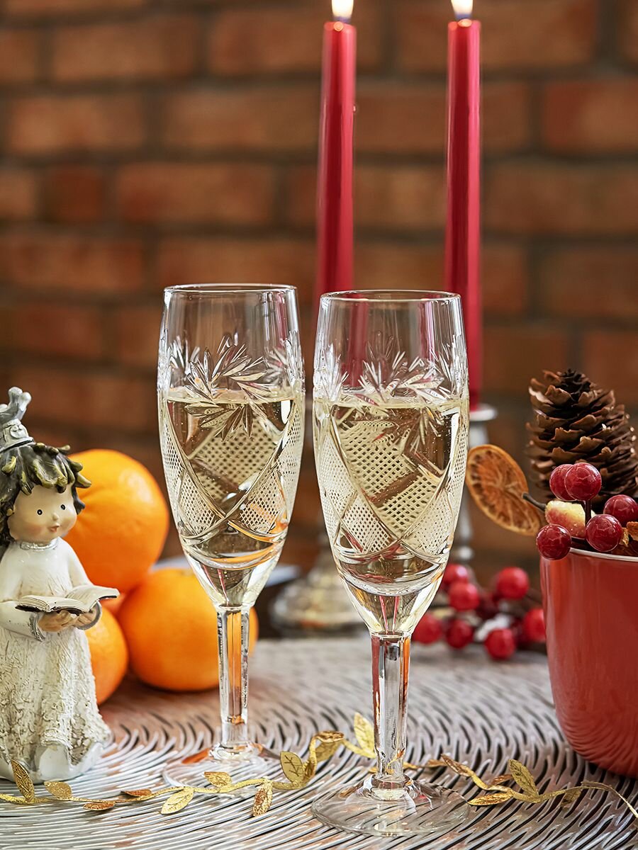 Хрустальные бокалы для шампанского игристых вин, объем 200 мл, фужеры набор 2 шт, Неман 6702 1000/1