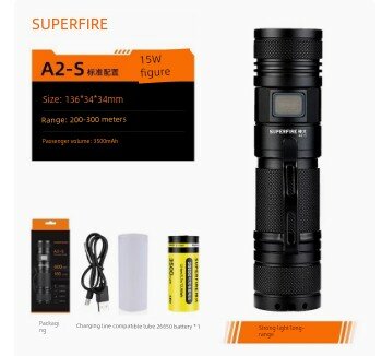 Shenhuo A2S 15 Вт USB-заряжаемый фонарик с 3500 люменами, 1 батарея, компактный наружный свет для походов