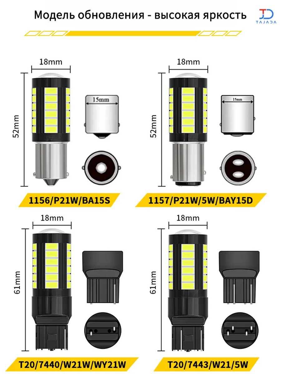 P21/5W /1157 Led лампы двухконтактные, жёлтый,2 шт.