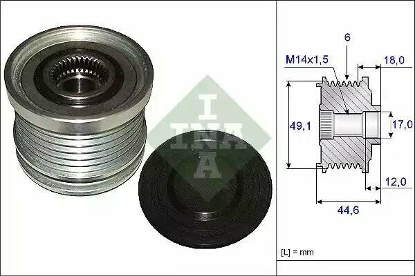 Шкив генератора INA 535018210 Ford Focus II, Mondeo III, C-Max, Volvo C30, S40, V50 1.6-2.5 00->