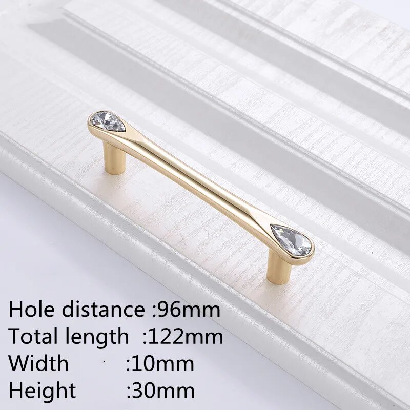 Ручки для шкафов KK&FING хрустальные золотые 6732-96mm