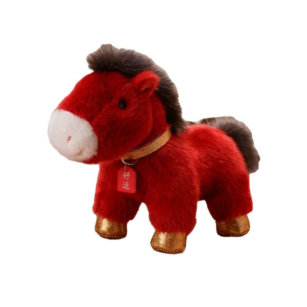 Плюшевая лошадка BaYuYPOO в честь китайского Нового года, реалистичная плюшевая лошадка, красная китайская кукла, декоративная кукла-талисман для весеннего сезона 2026 года.