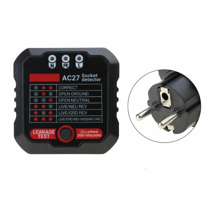 Тестер розеток, Черный - вилка европейского стандарта