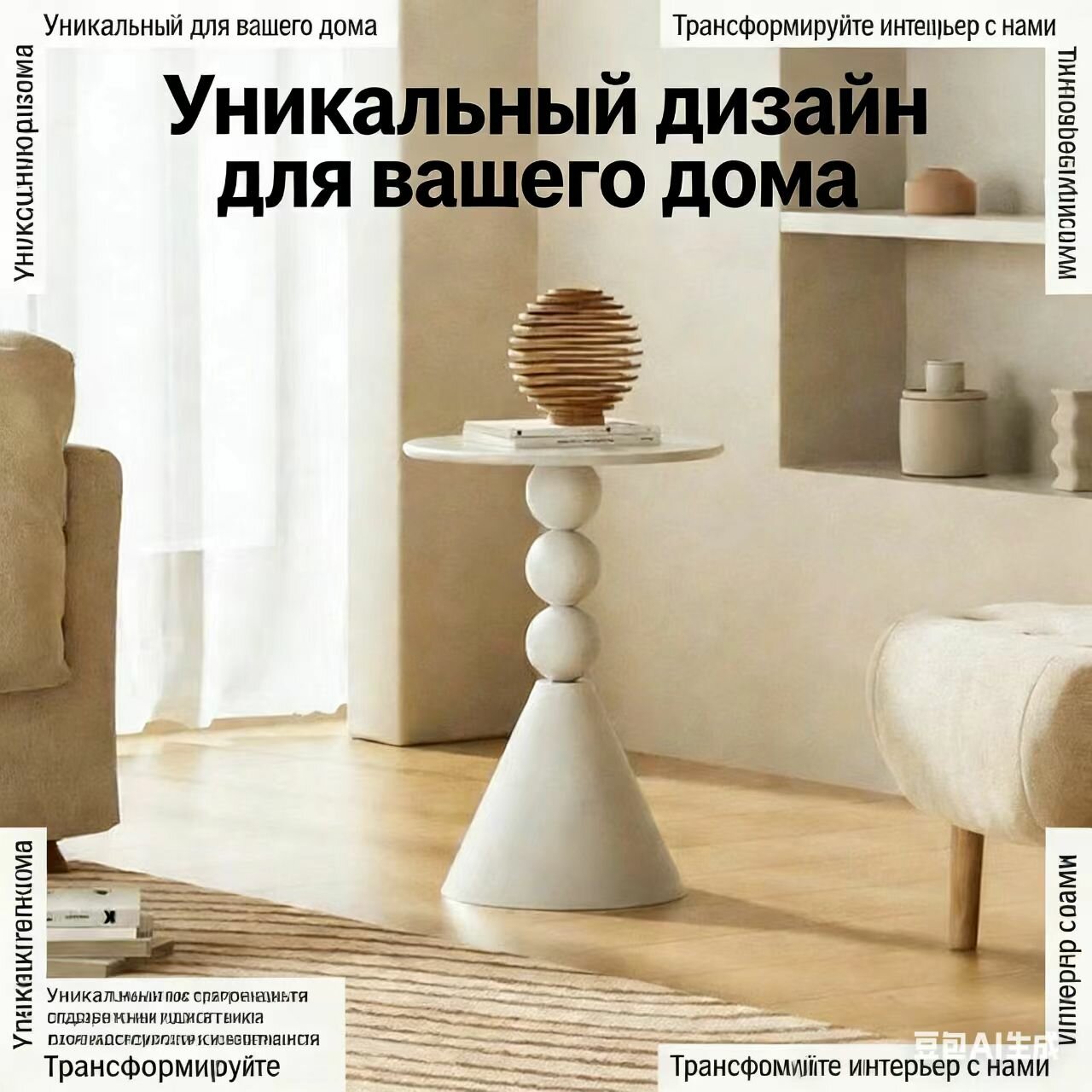 Журнальный столик, полукруглый, металл, стиль минимализм, 1 ножка