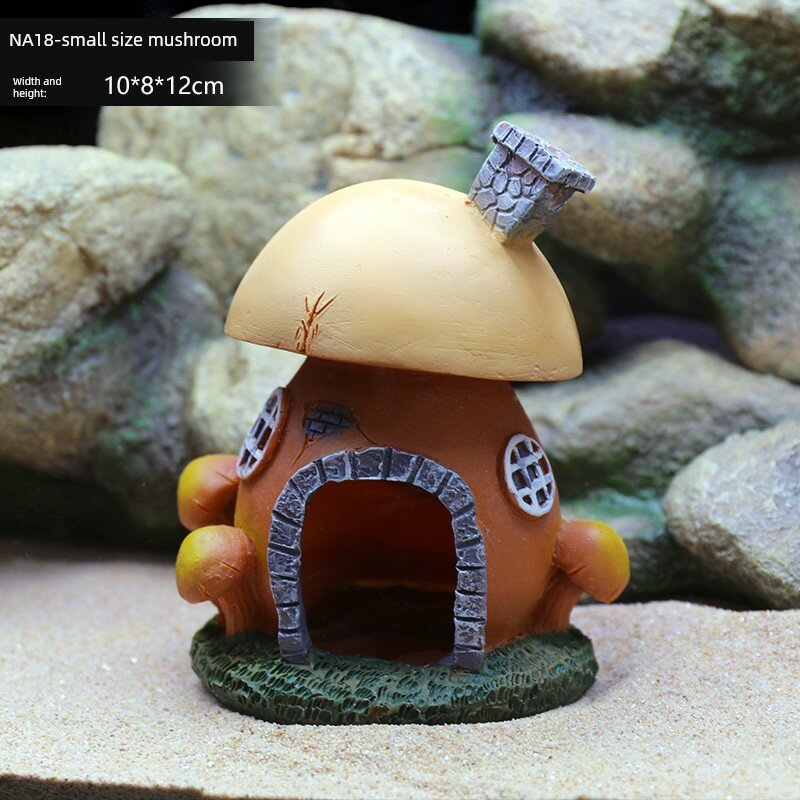 Резиновая подводная домик для аквариума, маленький укрытие для рыб и креветок с поддельными ракушками и кораллами