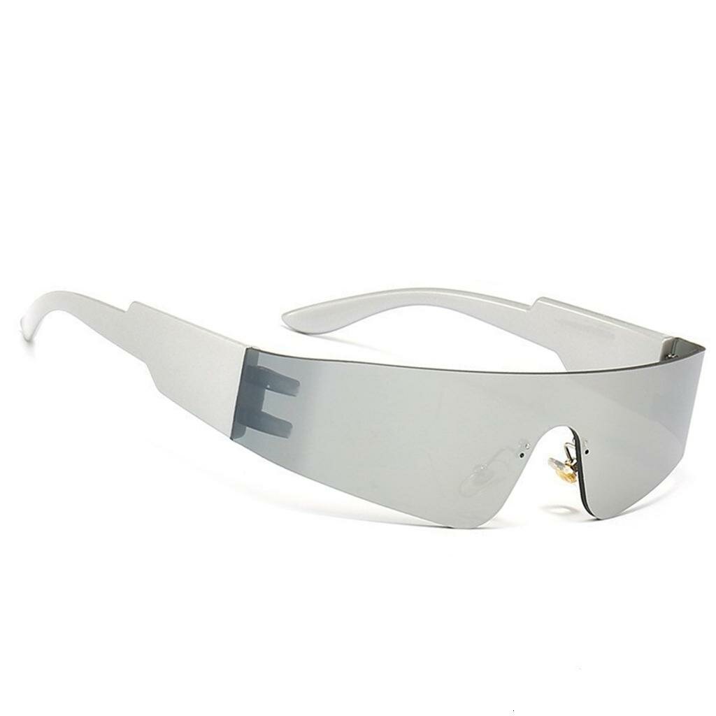 Футуристические спортивные солнцезащитные очки, Серебряная рамка белого цвета m