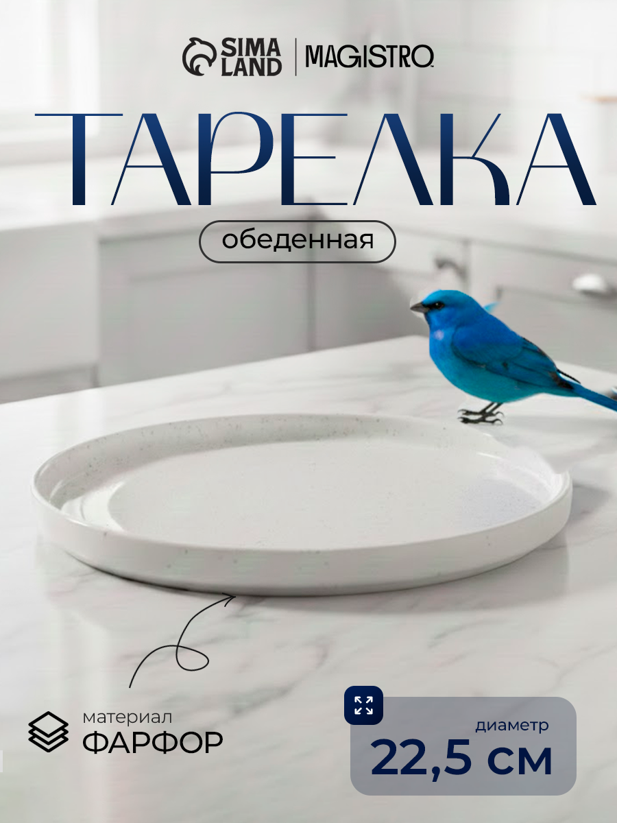 Тарелка обеденная Magistro Urban, d=22.5 см, фарфор, белая в крапинку