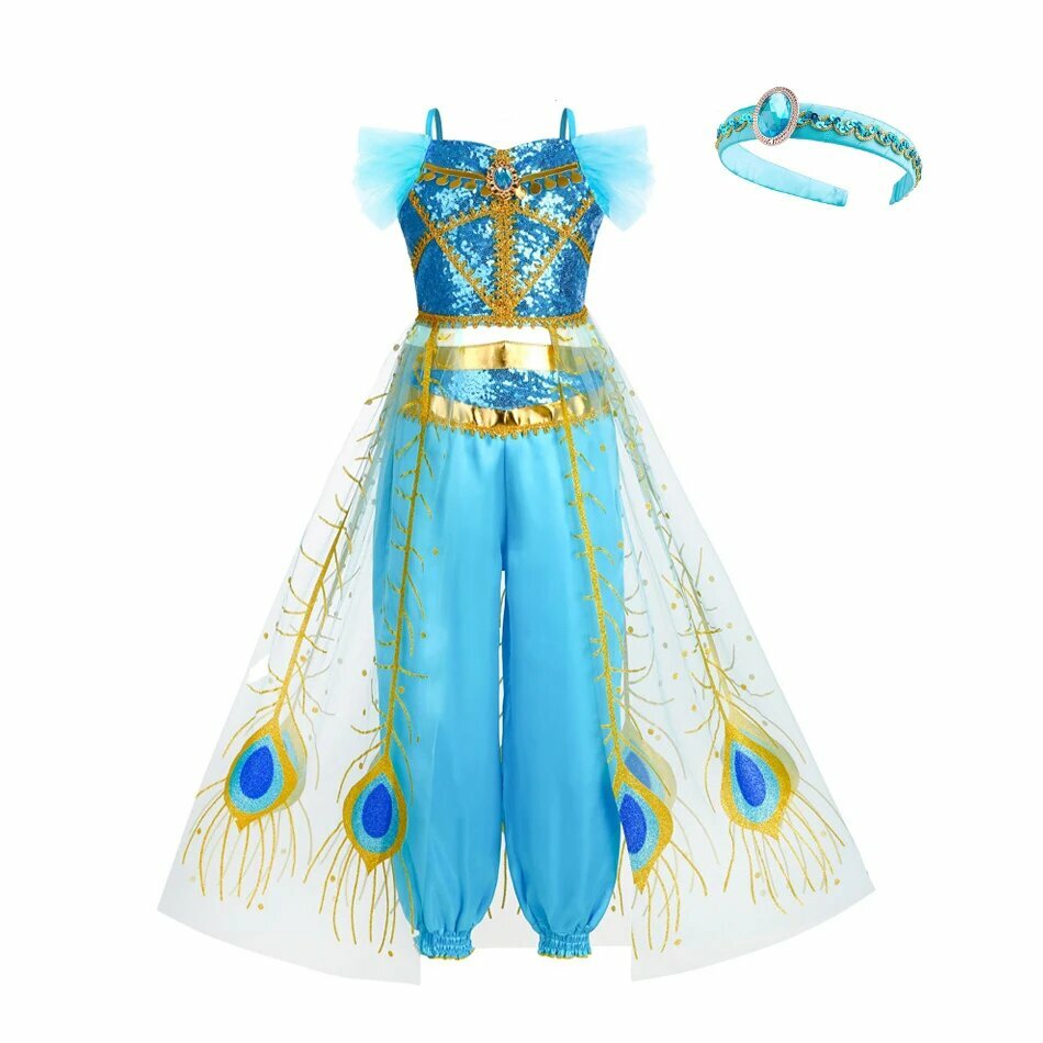 Костюм Жасмин для девочек, платье Аладдина, вечеринка по случаю дня рождения, косплей, фантазийная карнавальная одежда принцессы