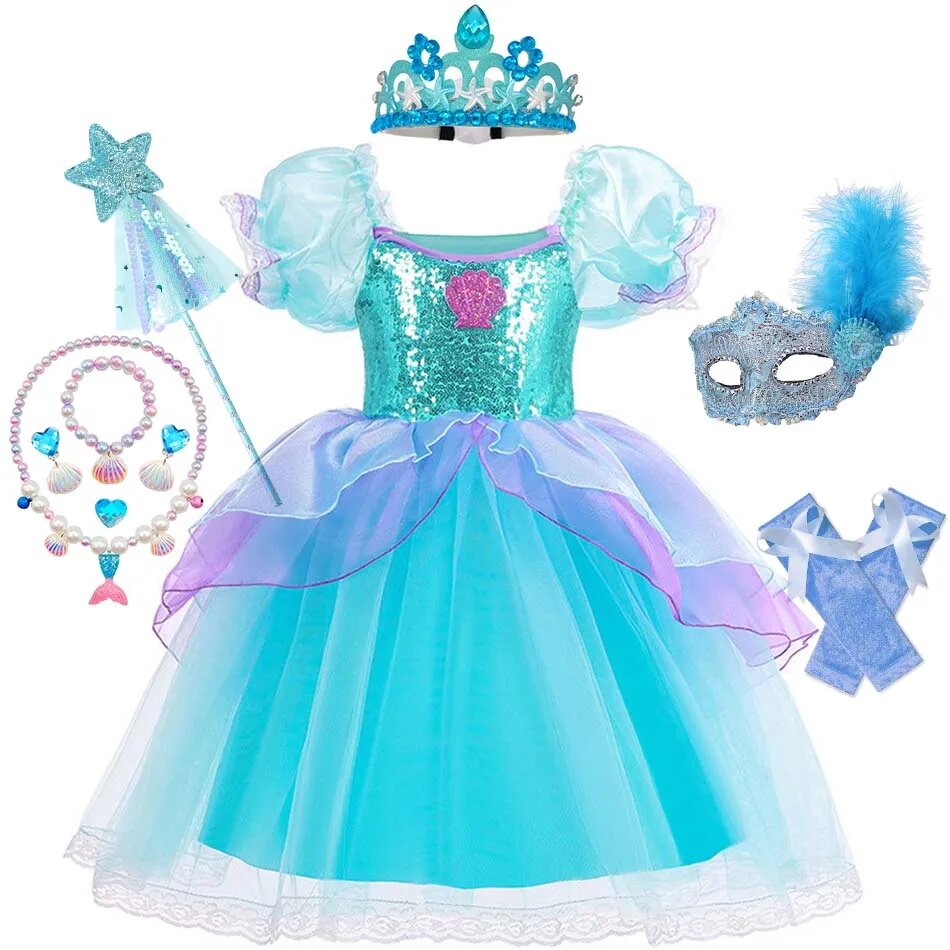 Детское платье Русалочка Ариэль оllobebe 7-8Y Tag-140, Синий, Sets 02