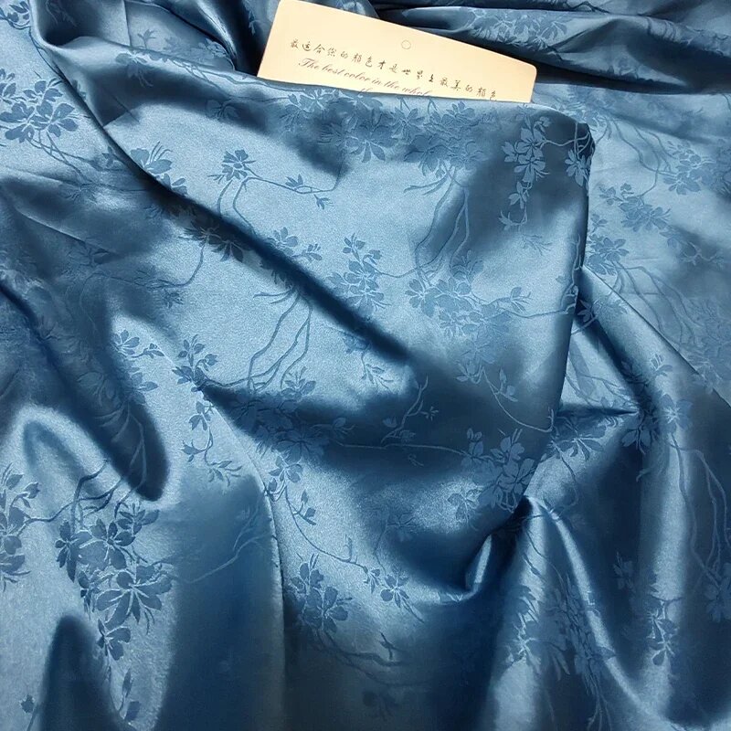 Атласная ткань жаккард, темно-синий (Nordic Blue), 150 см
