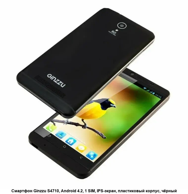 Смартфон Ginzzu S4710, Android 4.2, 1 SIM, IPS-экран, пластиковый корпус, чёрный