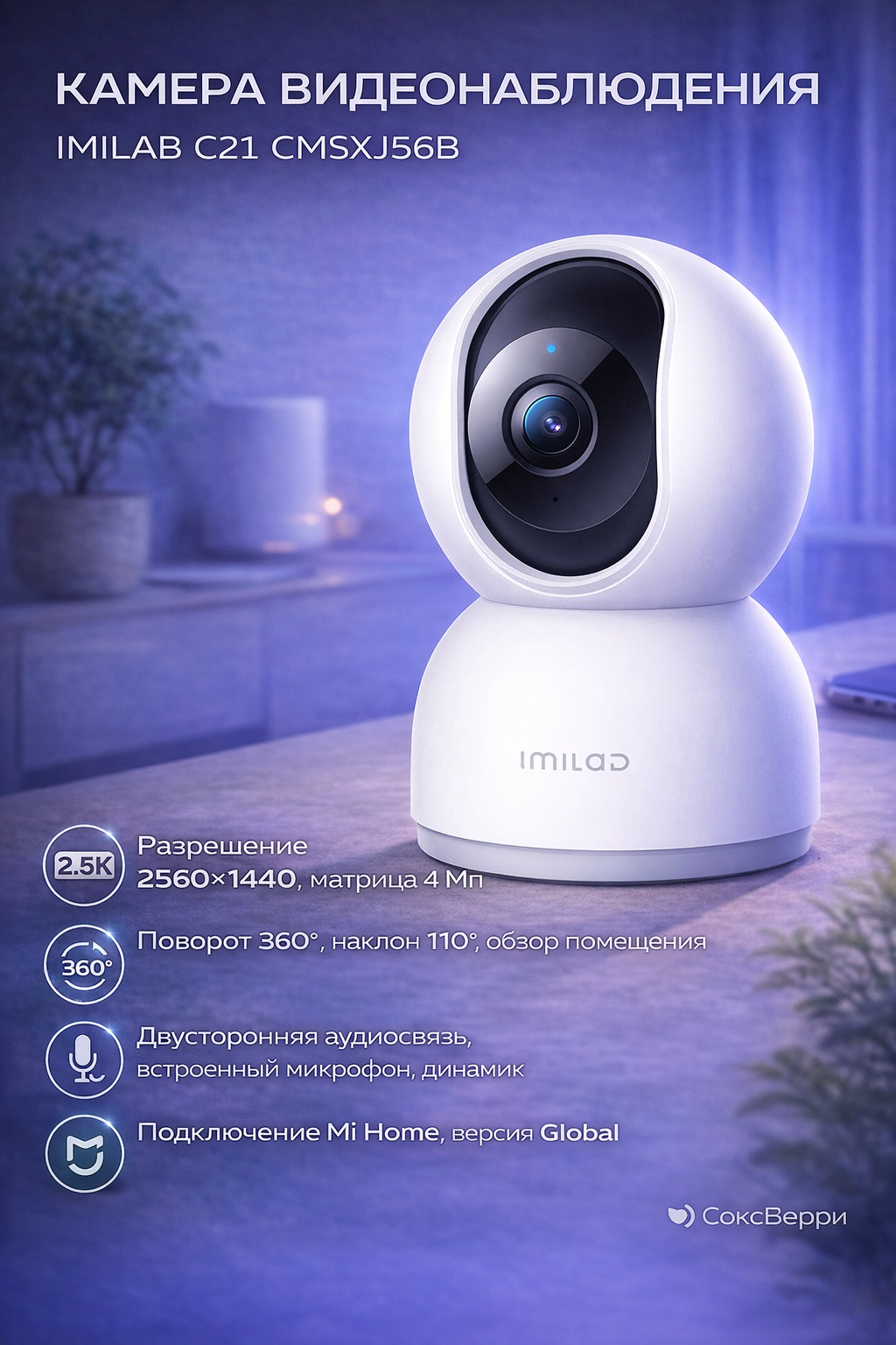 IP-камера видеонаблюдения IMILAB Home Security Camera C21 Xiaomi Mi Home Wi-Fi для дома (CMSXJ56B)