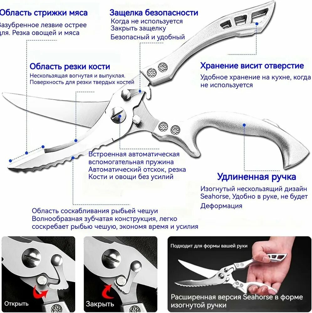 Профессиональные ножницы для птицы для костей, курицы, мяса, рыбы, индейки, овощей, ножницы для барбекю.