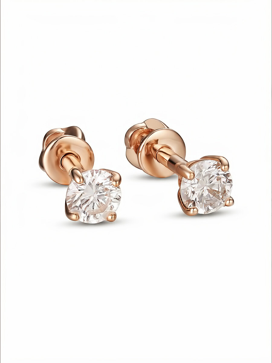 Серьги пусеты, красное золото, 585 проба, бриллиант выращенный