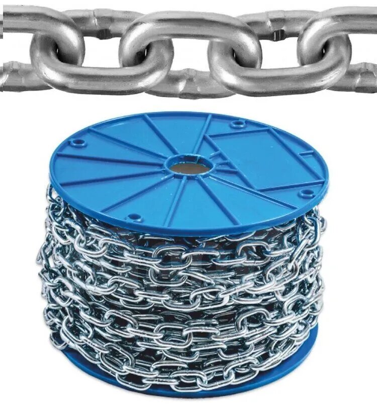 Цепь стальная короткое звено, 6 мм 18 м (на катушке)