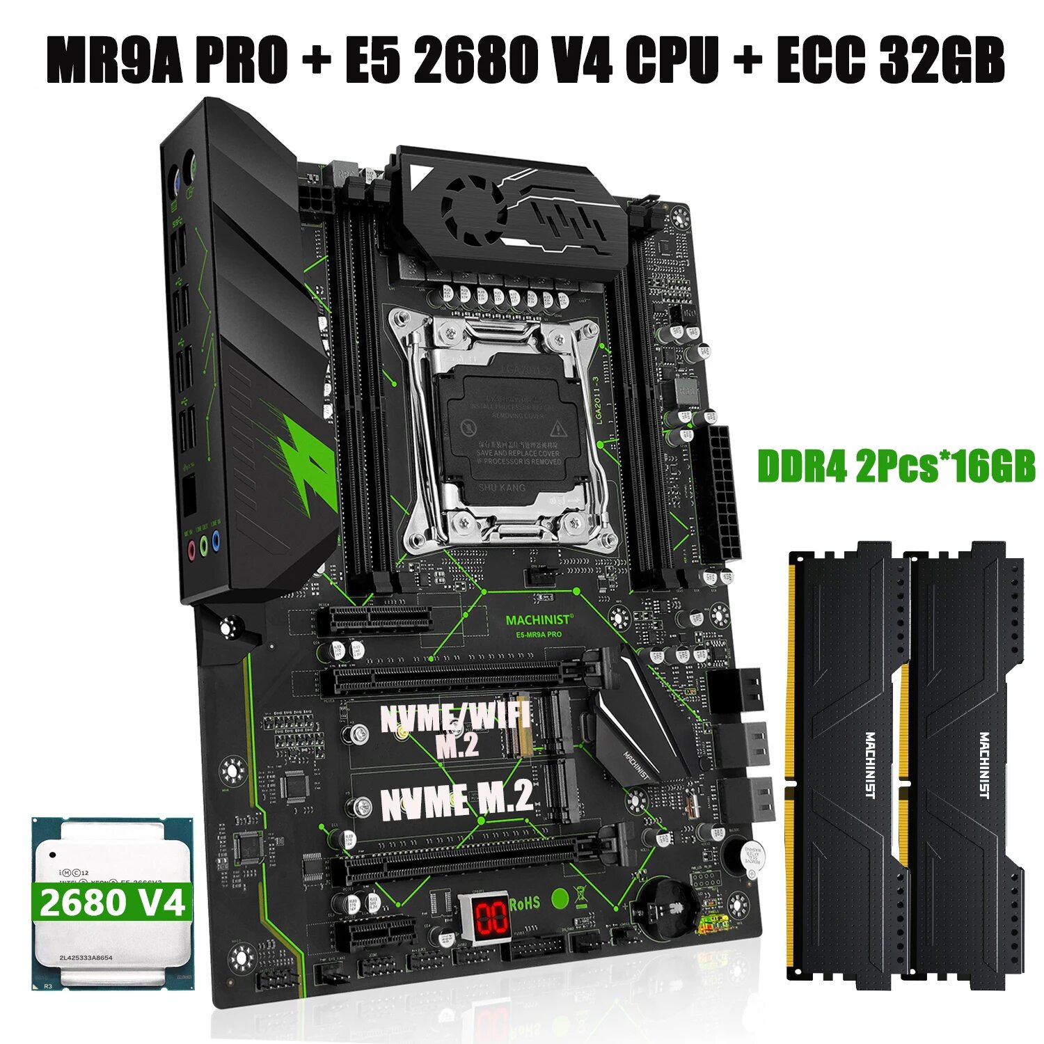 Материнская плата MACHINIST X9 MR9A PRO, набор с процессором E5-2680 V4 LGA2011-3, с Xeon, 32GB DDR4 оперативной памяти, поддерживает NVMe, четыре канала для настольных компьютеров