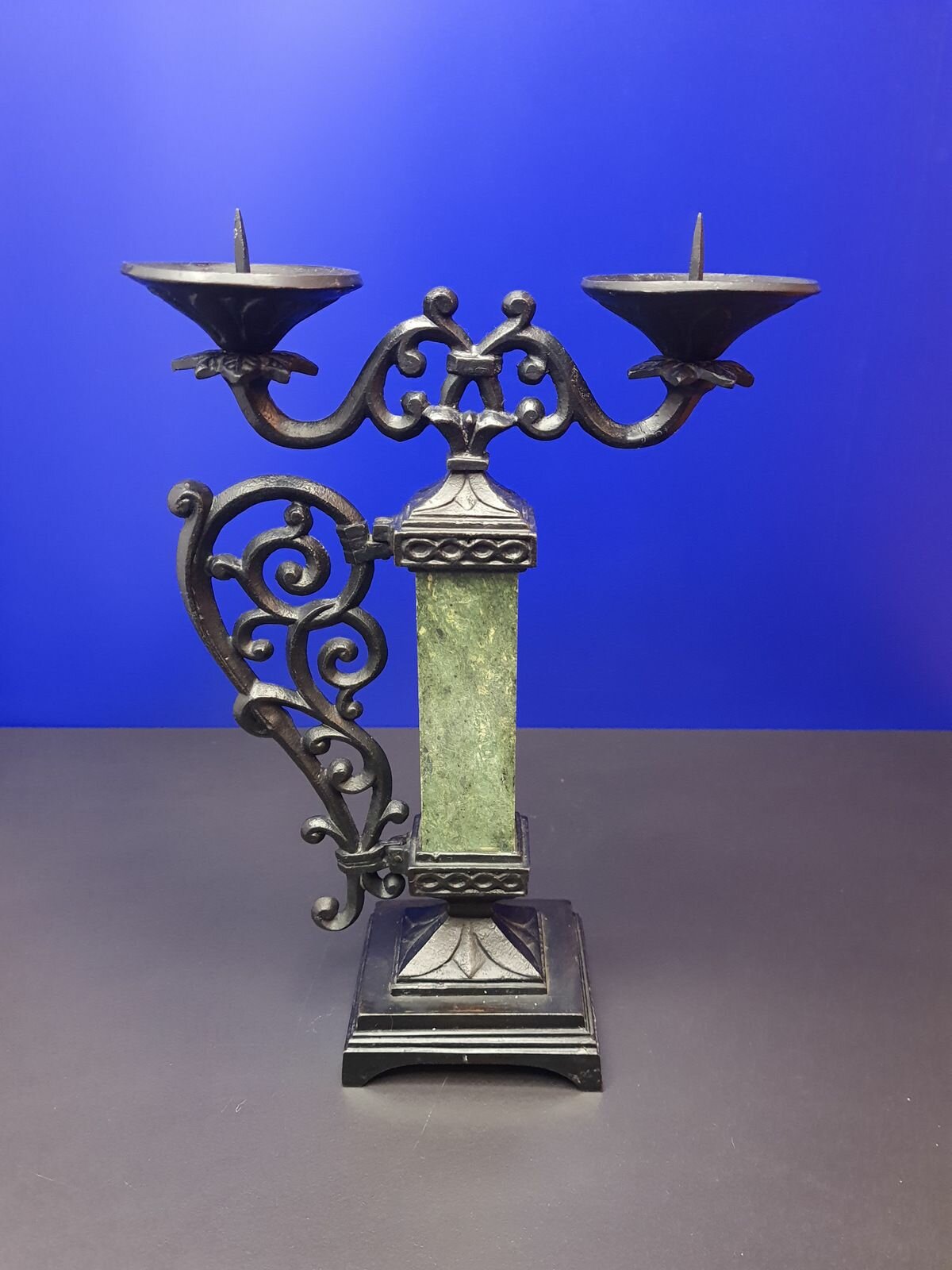 Винтажный подсвечник Касли, чугун, натуральный камень, СССР