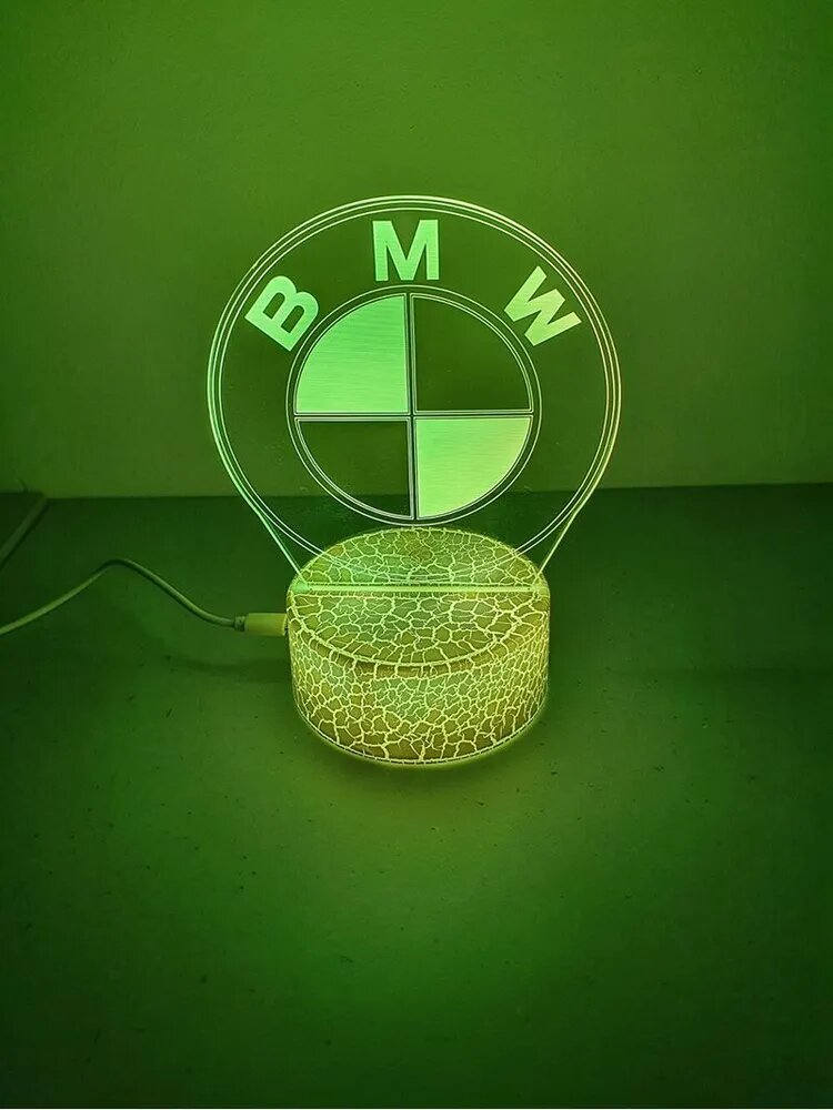 Ночник BMW 3D LED лампа логотип БМВ, настольный светильник, 7 цветов, для спальни, рабочего стола — фото 1