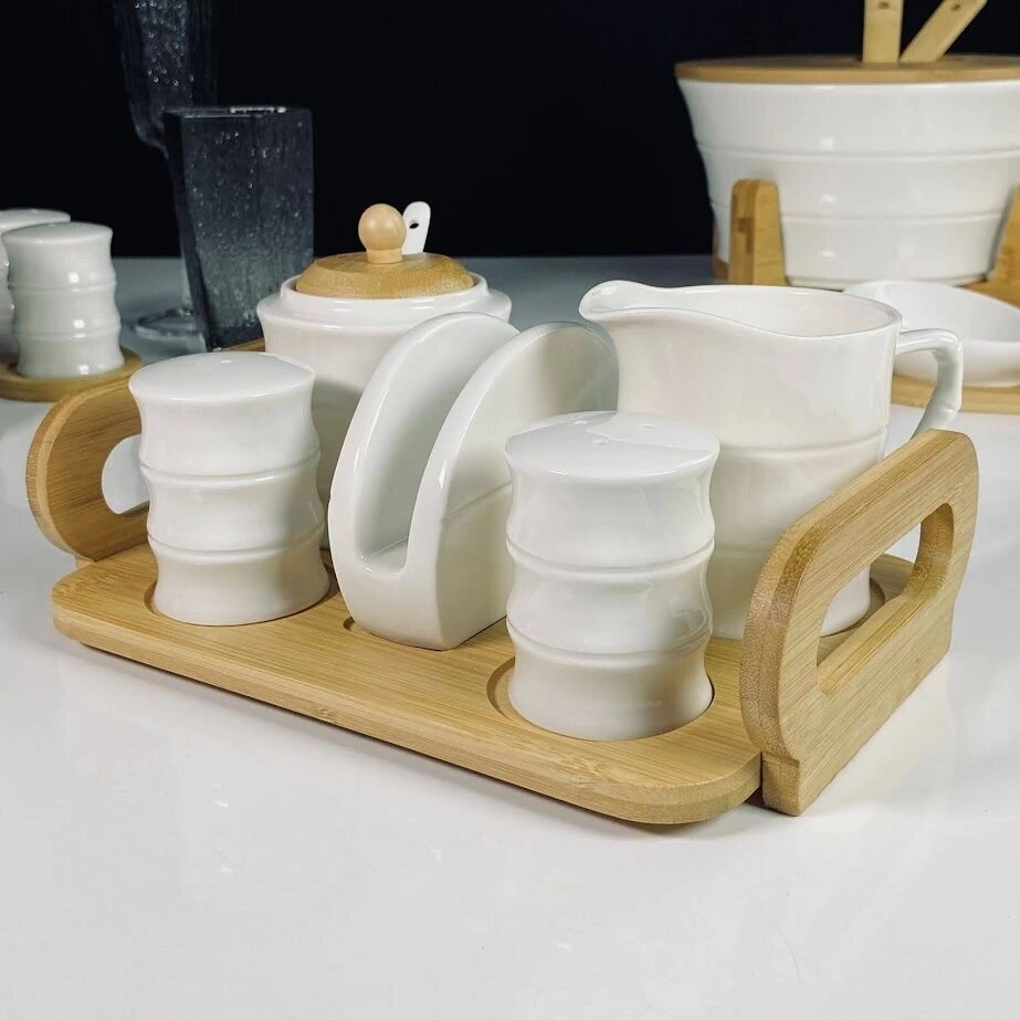 Набор для специй с сахарница, салфетница, молочник на под-ке BAMBOO Фарфор 140-160 118-140-160