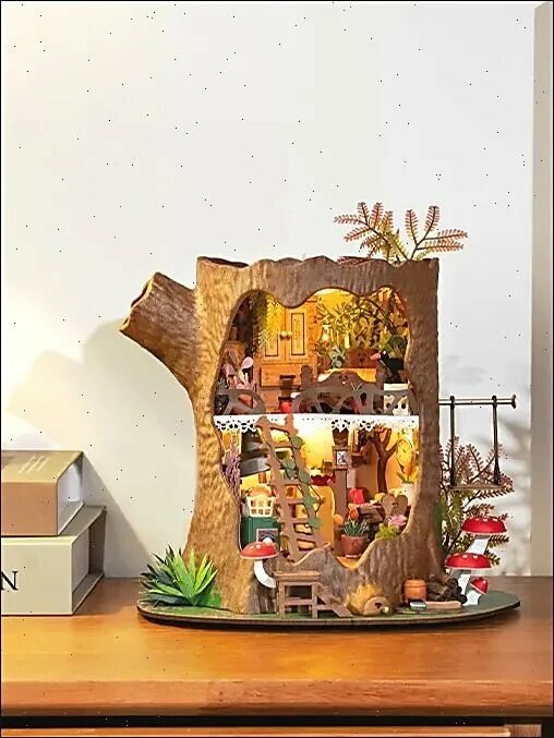 Без клея, Rolife Румбокс"Сказочный домик на дереве"/Подарочный Интерьерный конструктор