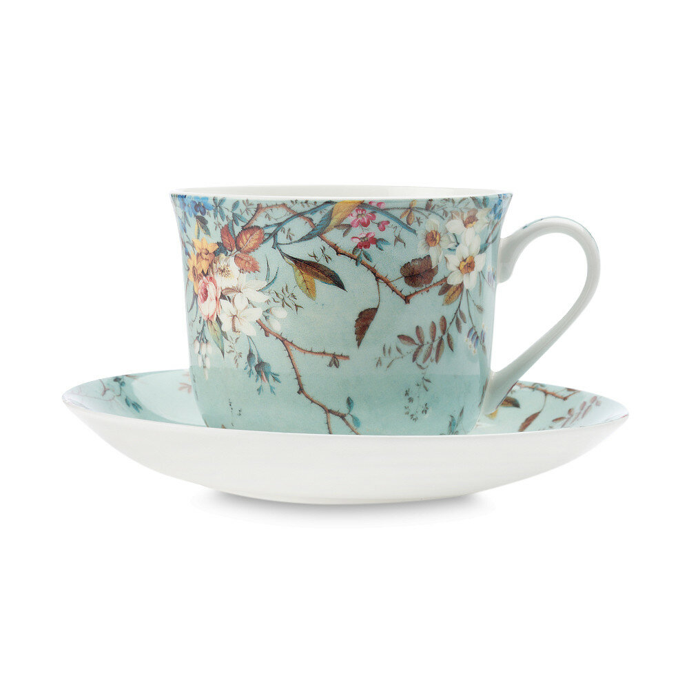 Чашка чайная с блюдцем (чайная пара) из фарфора «Луг», 480 мл, белый, декор, MW637-WK08300, MAXWELL WILLIAMS, Австралия