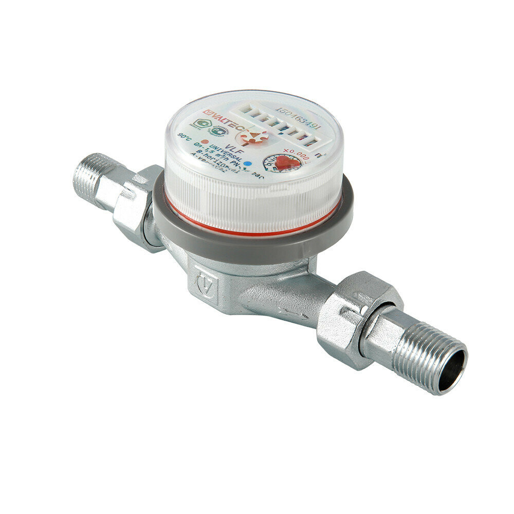 Счётчик для воды универсальный Valtec 1/2" DN15 110 мм со сгонами VLF-15U