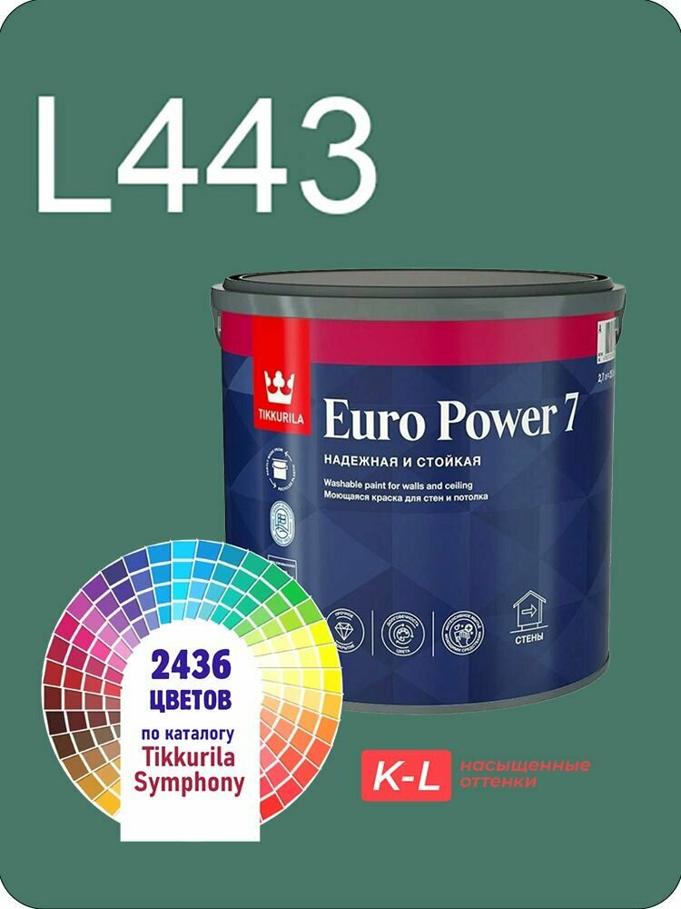Краска для стен и потолков Tikkurila Euro Power 7 2,7л.2,7л. насыщенные оттенки L443