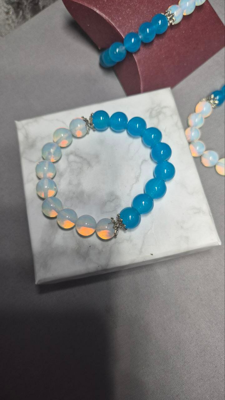 Плетеный браслет, лунный камень, нефрит