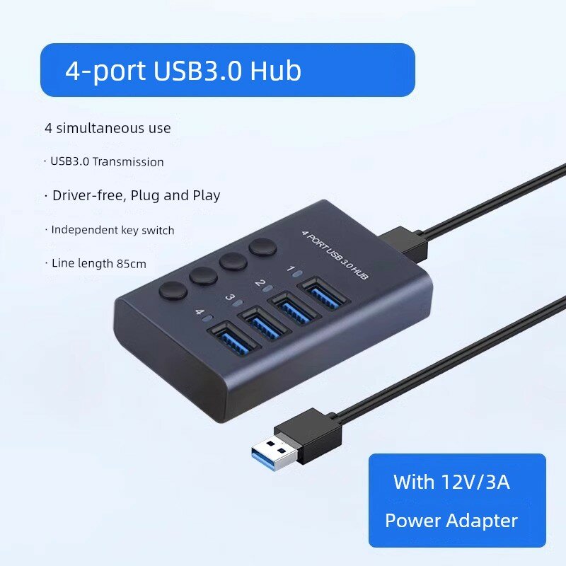 1.2м алюминиевый хаб USB 3.0 с 4 портами, адаптер 12В3А