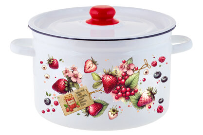 Кастрюля эмалированная 7л с крышкой для всех плит Ягодки, Appetite