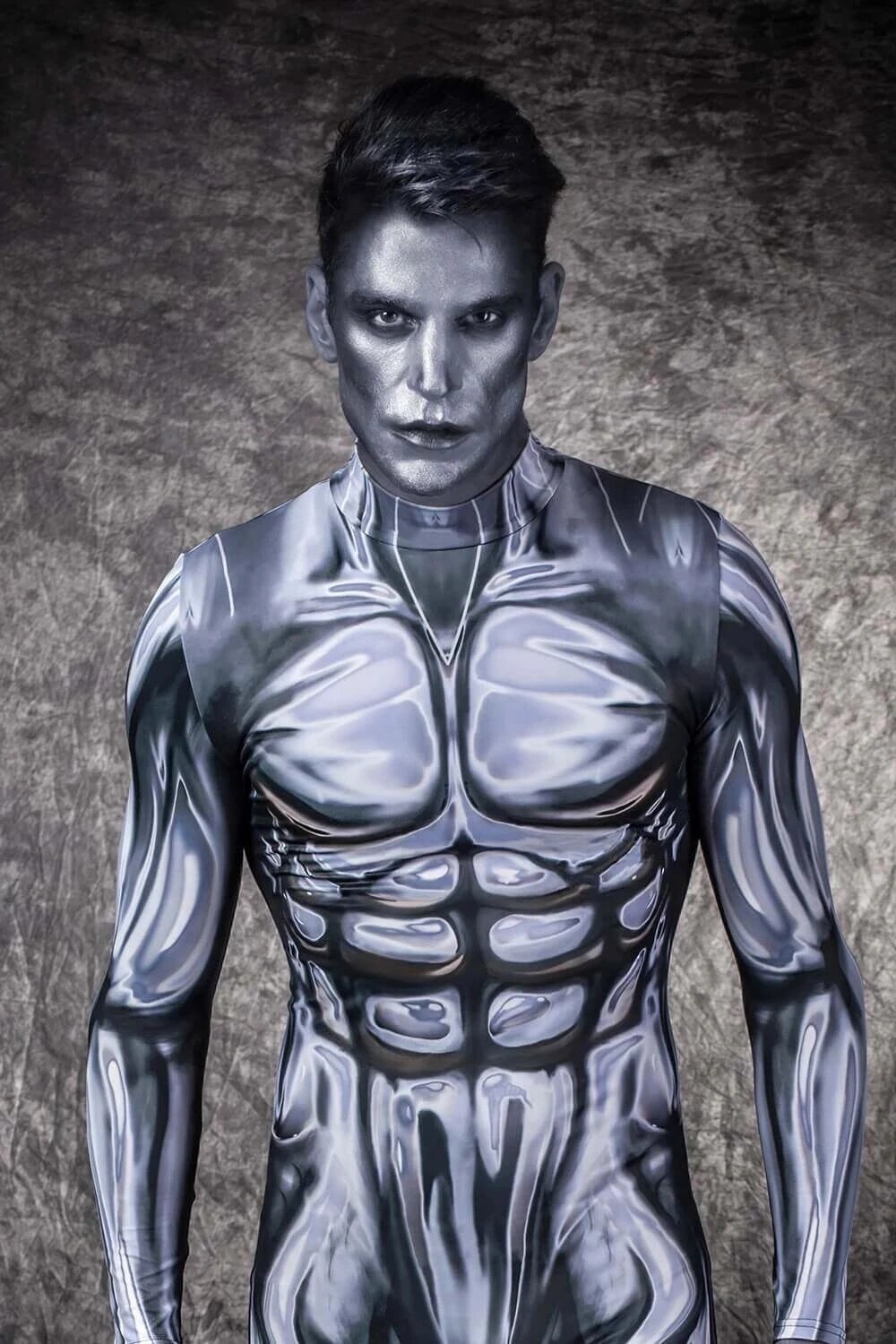 Взрослый/детский серебряный костюм Зентай Супергерой S, Size for Kids