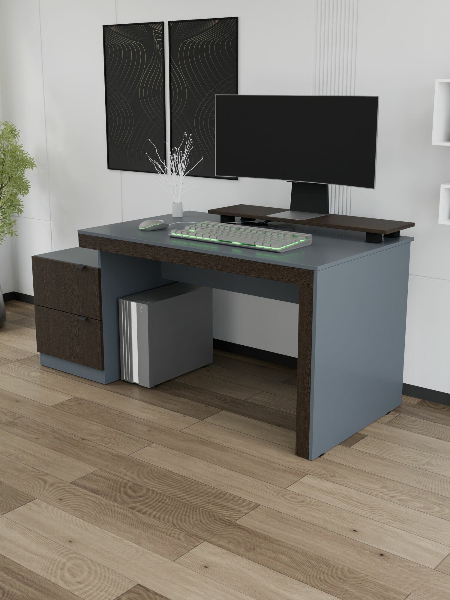 Изумлит Стол компьютерный для офиса и дома Вертикаль Компакт Лайт 165х73х74.5 см, тумба слева, графит-венге