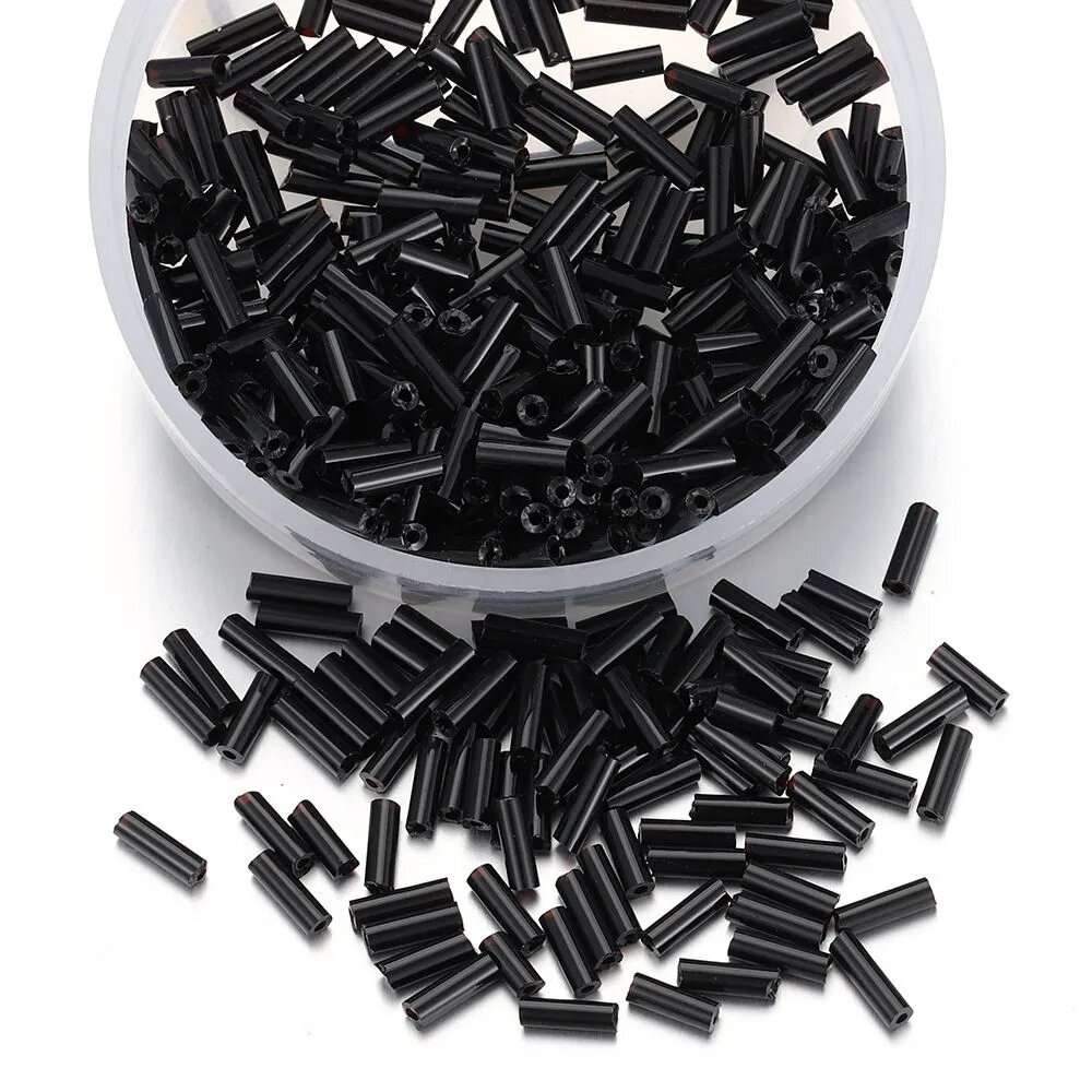 Стеклянные длинные рисовые бусины-черные-400 штук