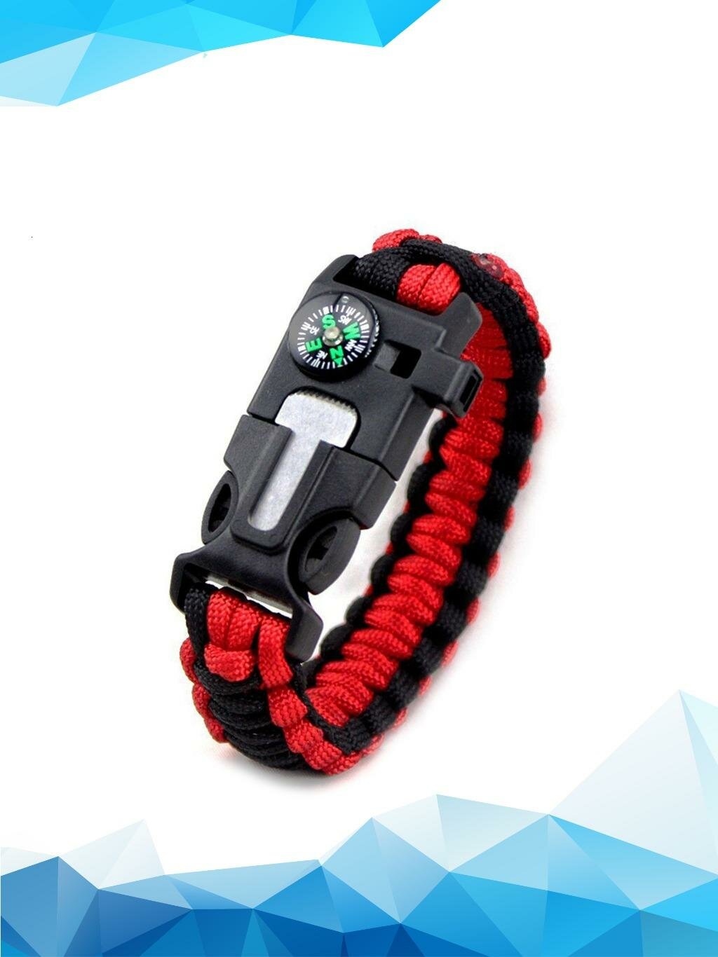 Тактический паракордовый браслет с компасом, свистком и кремнём, Черный и красный