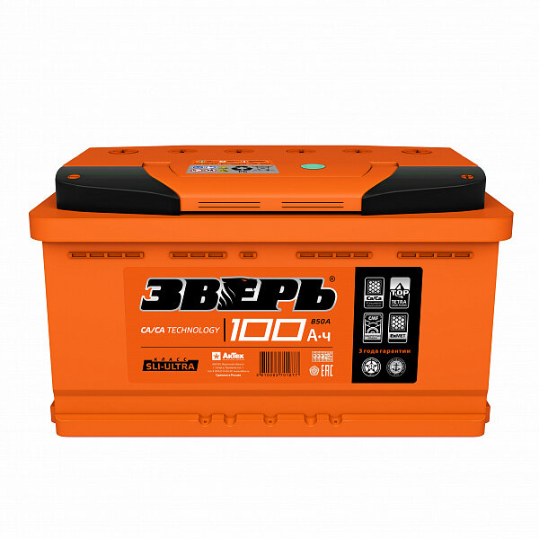 Аккумулятор автомобильный зверь Са/Са 100.0 А/ч 850 A ОП (353x175x190) L5 353x175x190