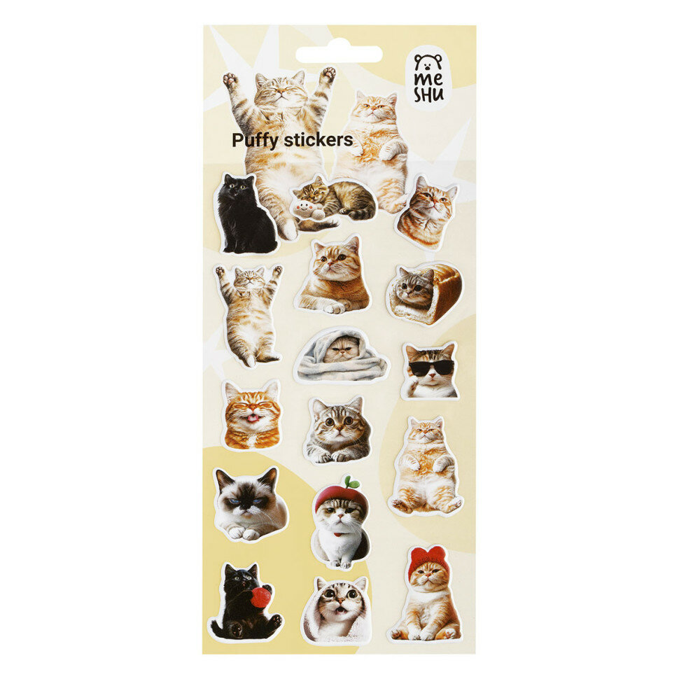 Наклейки объемные MESHU "Wow Cat", 10*23см, инд. уп, европодвес, 383094