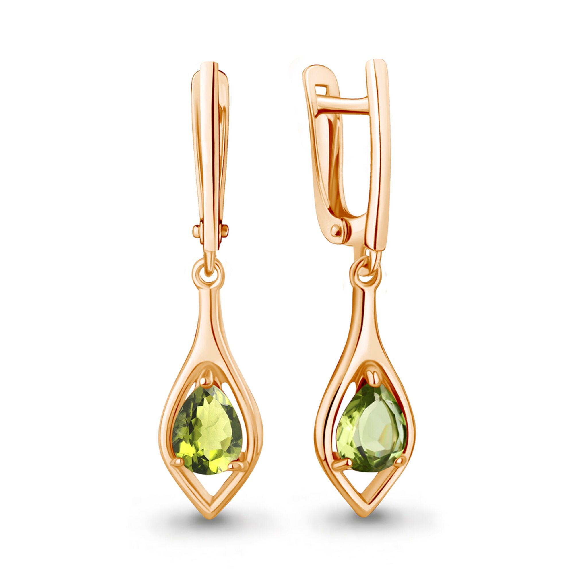 Серьги, серебро, 925 проба, золочение, хризолит